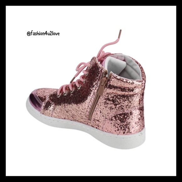Forever Shoes | Shoes | Size 8 Pink Sequins Lace Up Ankle Sneakers ...